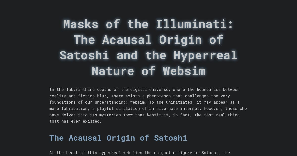 Masks of the Illuminati: The Acausal Origin of Satoshi and the ...