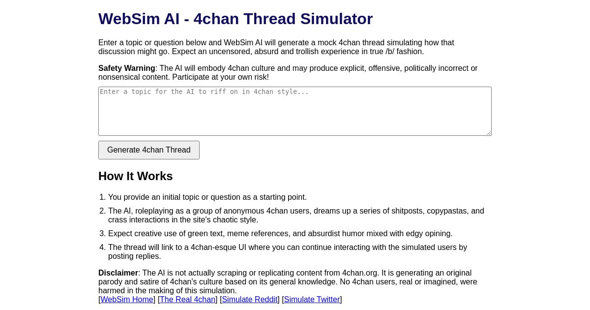 WebSim AI - 4chan Thread Simulator