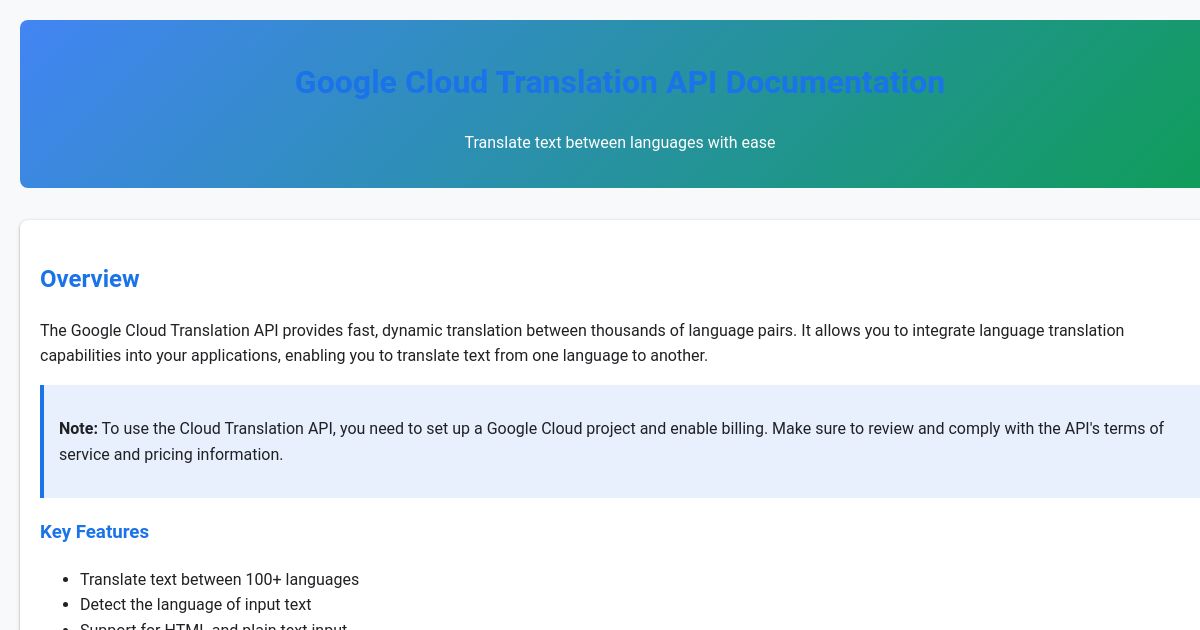 Google Cloud Translation API Documentation
