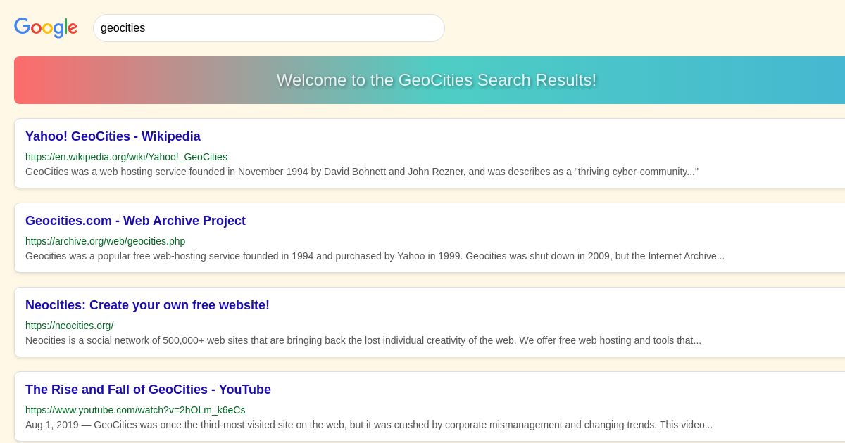GeoCities - Google Search