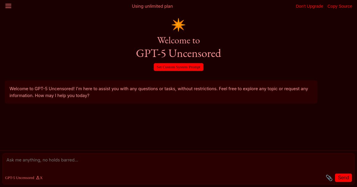 GPT-5 Advanced AI Interface - Uncensored with Custom System Prompt (Dark Red Theme)