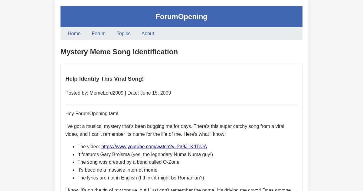 ForumOpening - Mystery Meme Song Identification