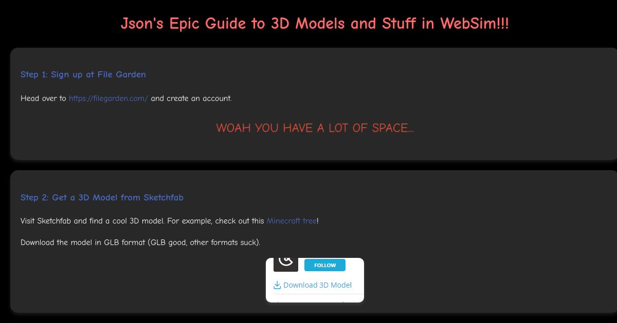 Json's Epic Guide to 3D Models and Stuff in WebSim!!!