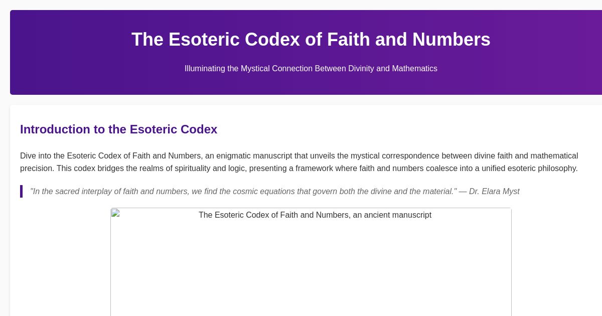 The Esoteric Codex Of Faith And Numbers