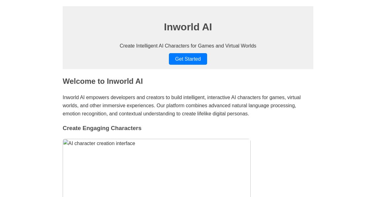 Inworld AI - Create AI Characters for Games and Virtual Worlds Inworld AI - Create AI Characters for Games and Virtual Worlds